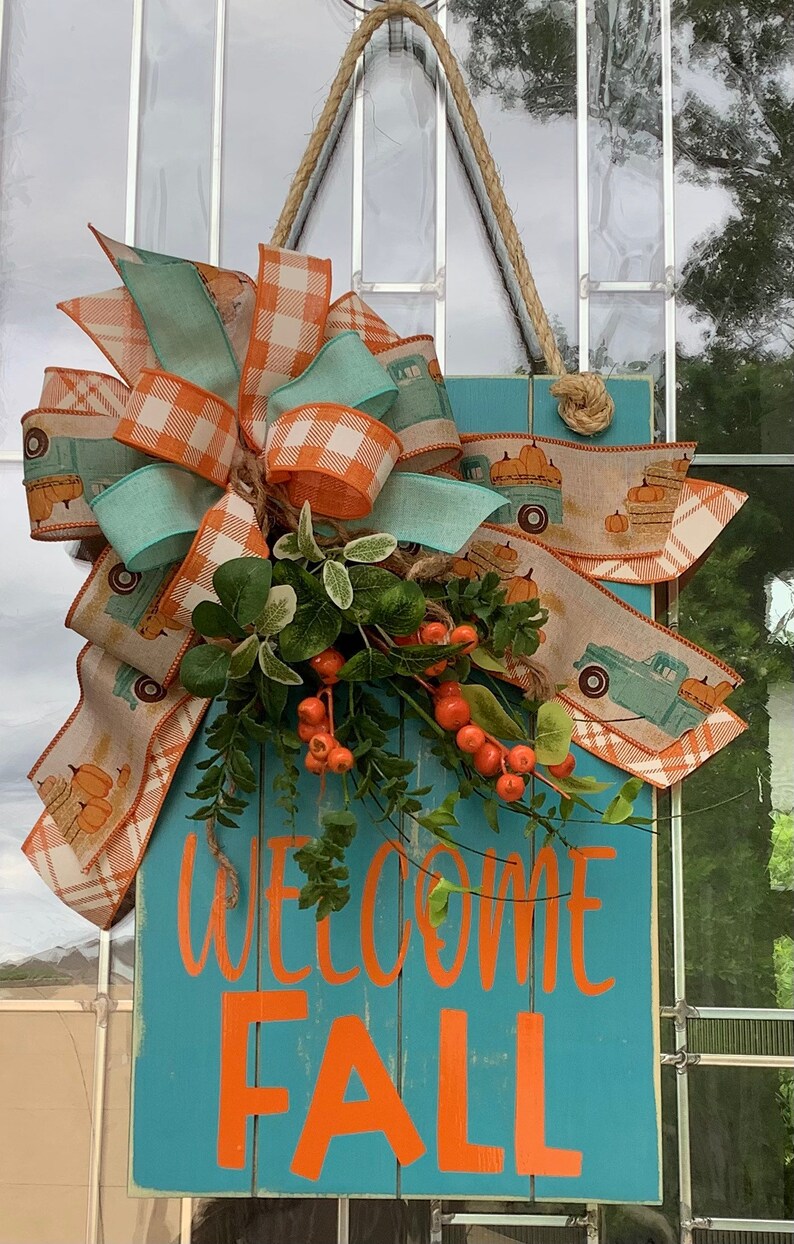 Welcome Fall Large Wooden Door Sign Door Hanger Farmhouse - Etsy