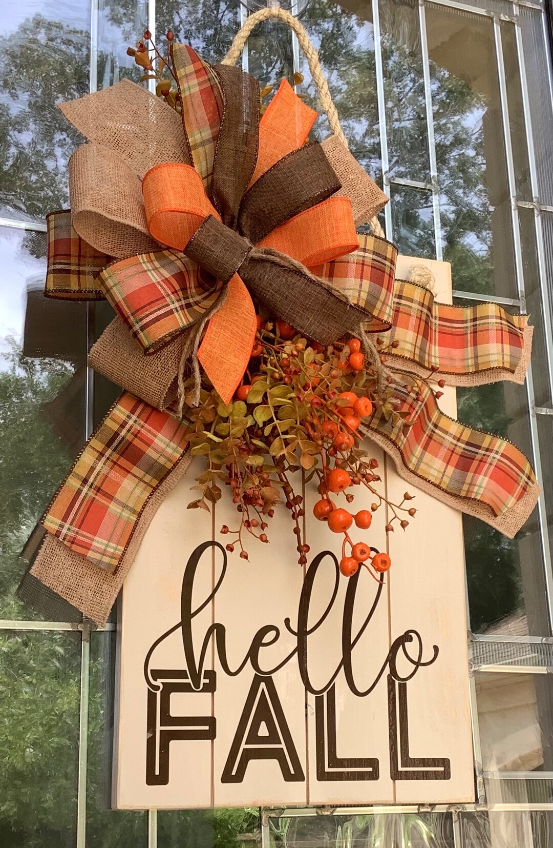 Hello Fall, Large Wooden Door Sign, Door Hanger, Farmhouse, Door Decor ...