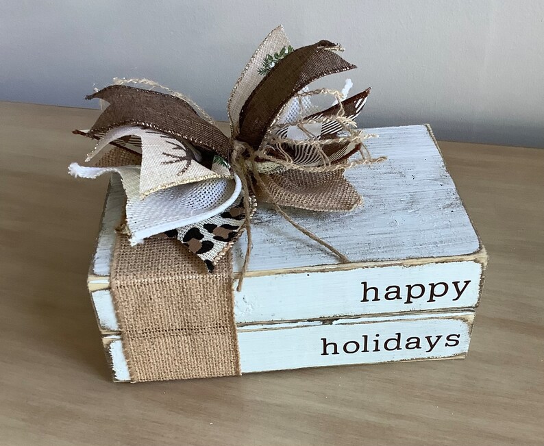 Farmhouse Book Stack farmhouse Wooden Decoration Happy - Etsy