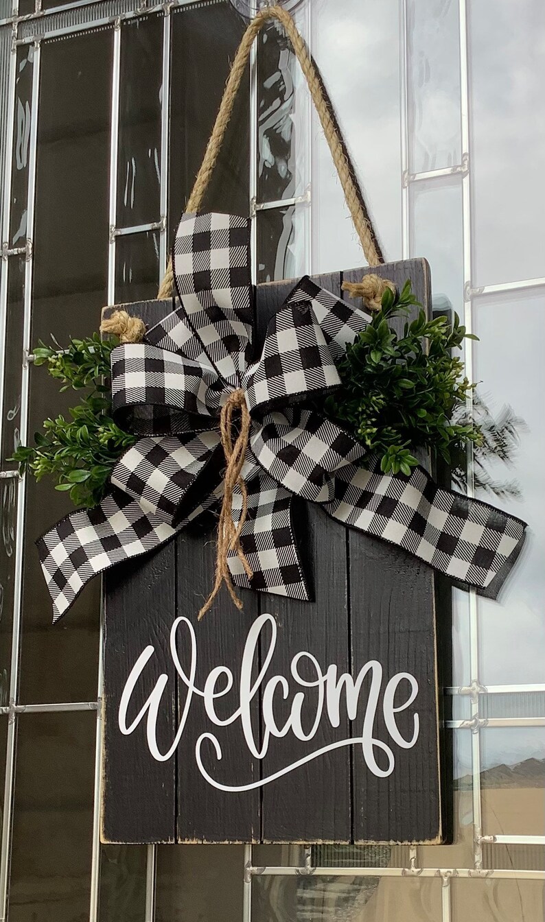Welcome Large Wooden Door Sign Door Hanger Farmhouse Door - Etsy