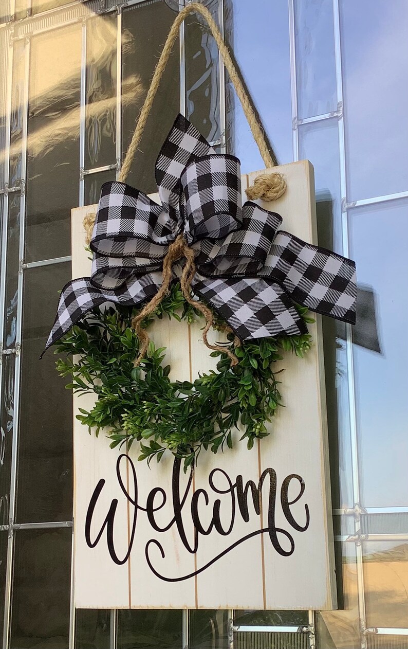 Welcome Large Wooden Door Sign Door Hanger Farmhouse Door | Etsy