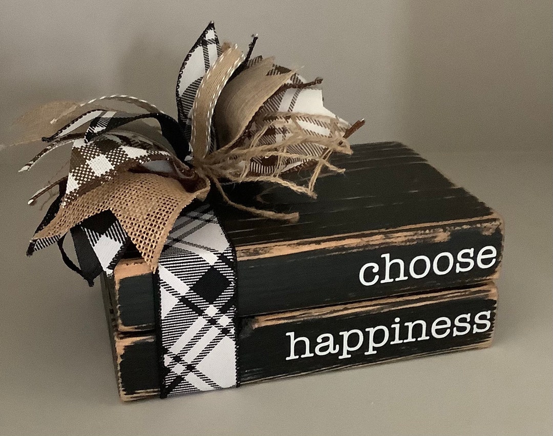 Farmhouse Book Stack, Farmhouse Wooden Decoration, Choose Happiness ...