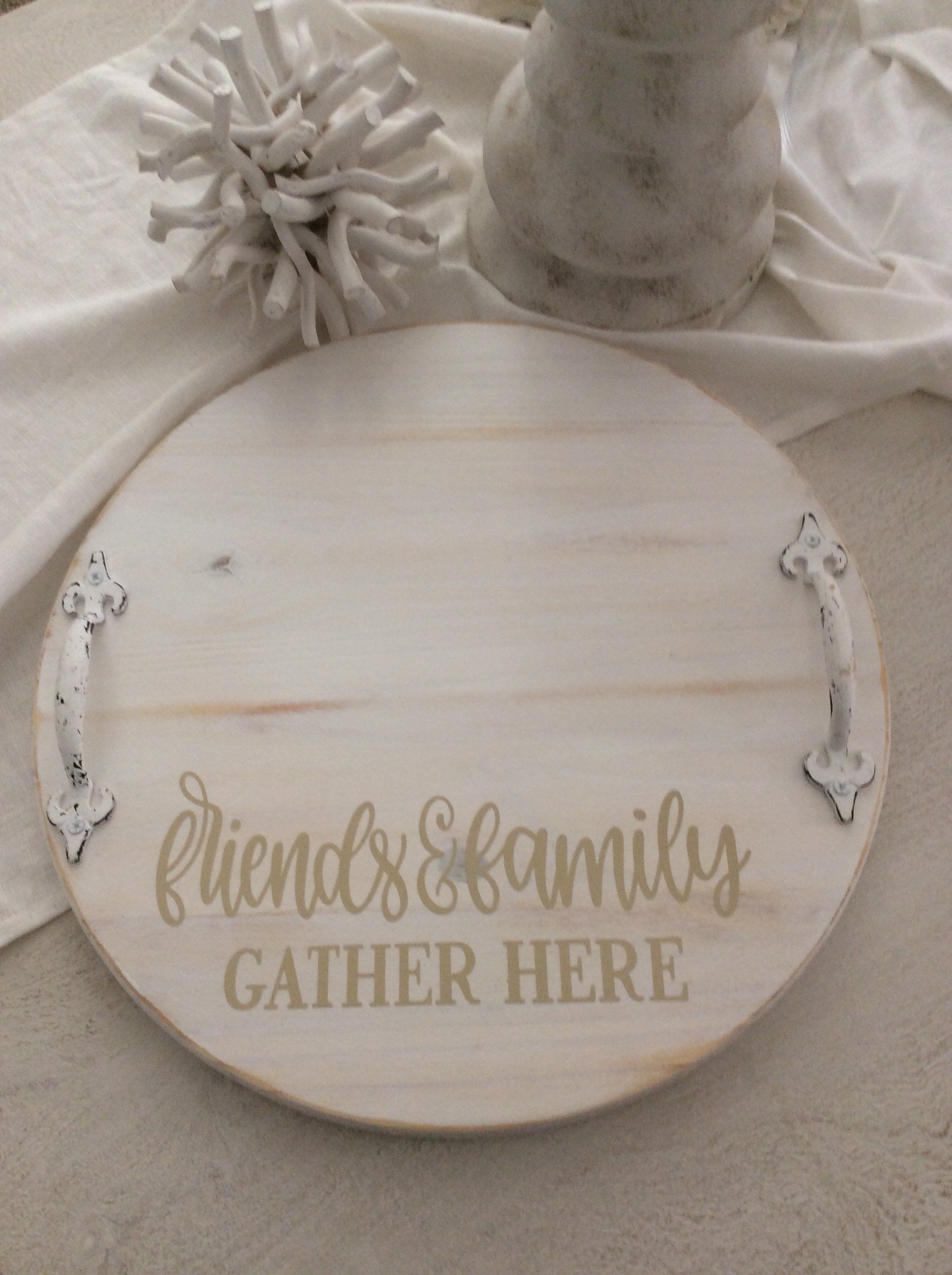 Round Wooden Farmhouse Tray Great Housewarming Gift Rustic | Etsy