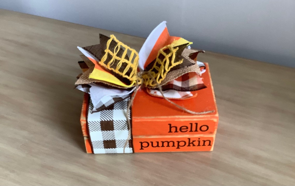 Fall Farmhouse Book Stack Farmhouse Wooden Decoration Hello - Etsy