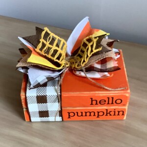 Fall Farmhouse Book Stack, Farmhouse Wooden Decoration, Hello Pumpkin ...