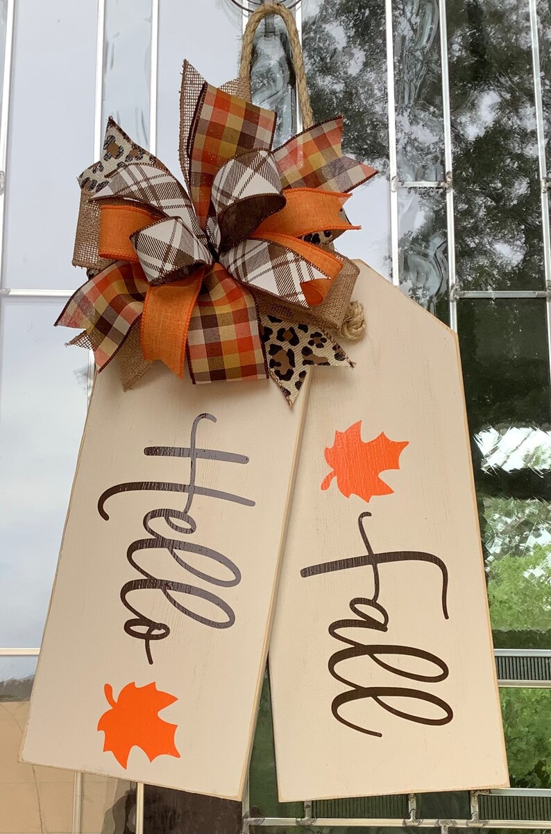 Hello Fall Large Wooden Door Tag Door Hanger Farmhouse - Etsy