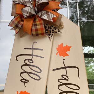 Hello Fall, Large Wooden Door Tag, Door Hanger, Farmhouse, Fall Wreath ...