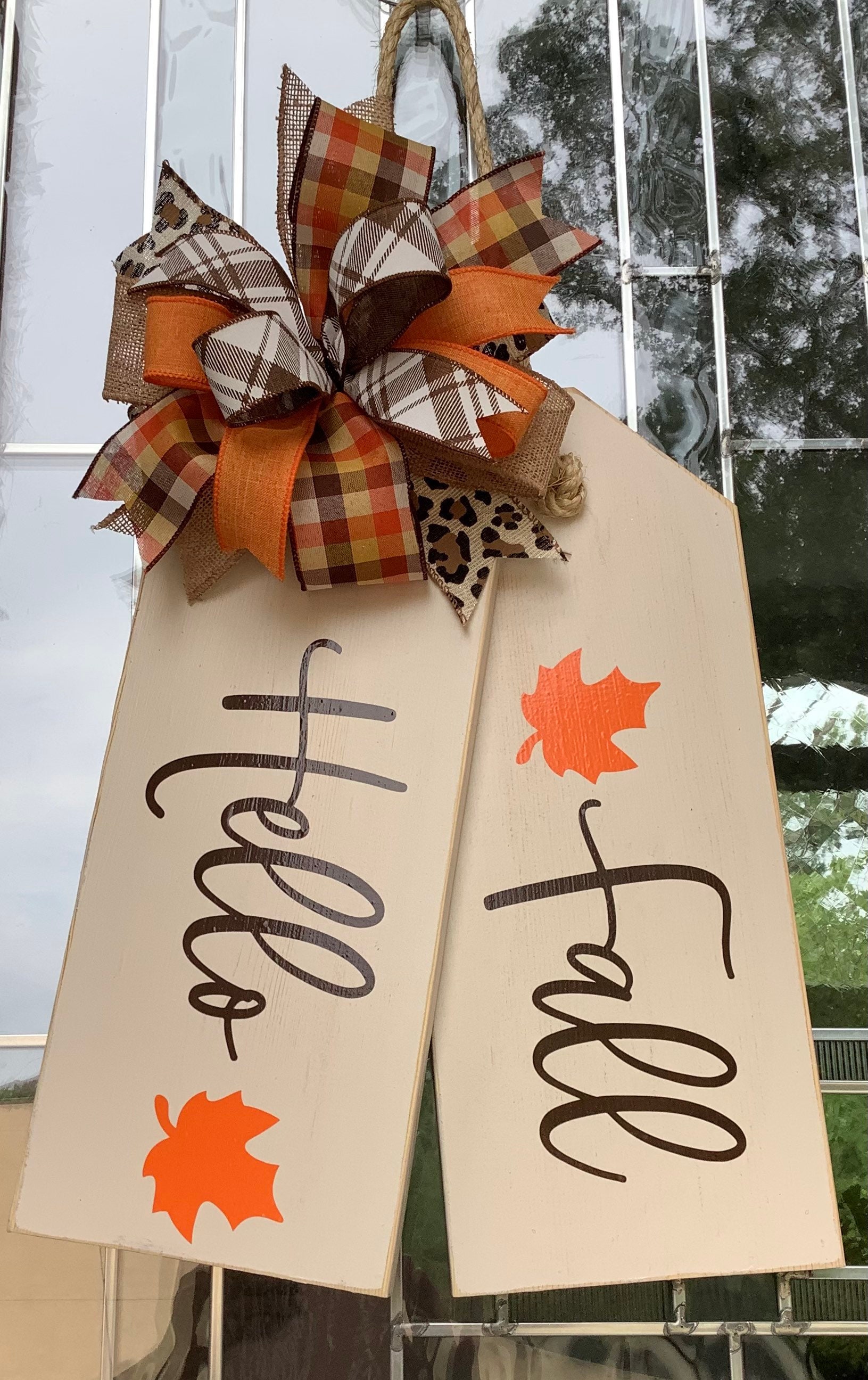 Hello Fall Large Wooden Door Tag Door Hanger Farmhouse - Etsy