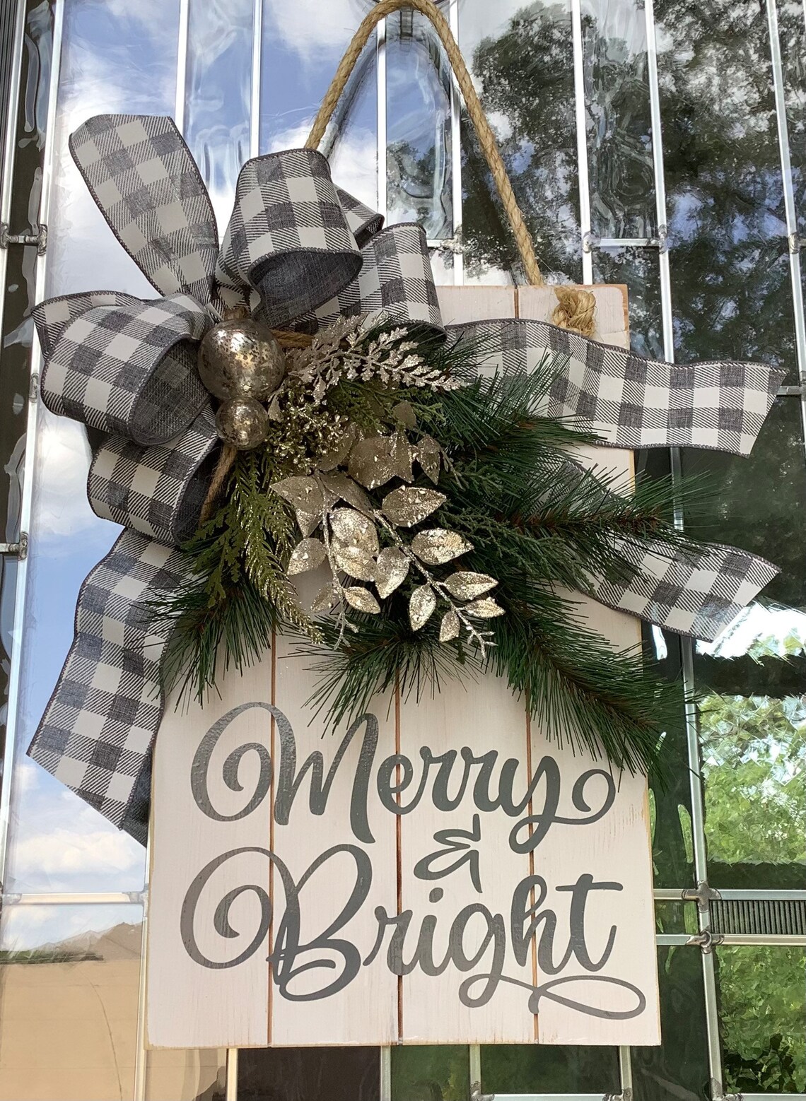 Merry & Bright Large Wooden Door Sign Door Hanger Door - Etsy