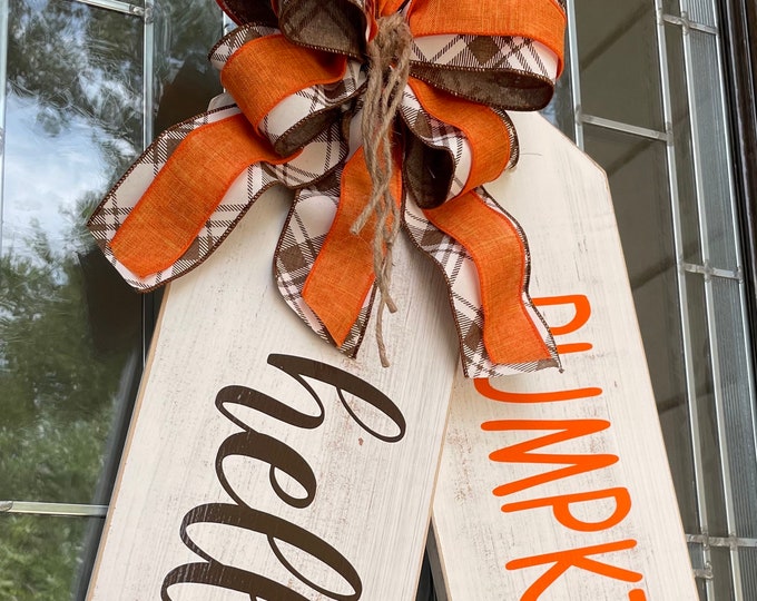 Hello Pumpkin , Large Wooden Door Tag, Door Hanger, Farmhouse, Fall ...