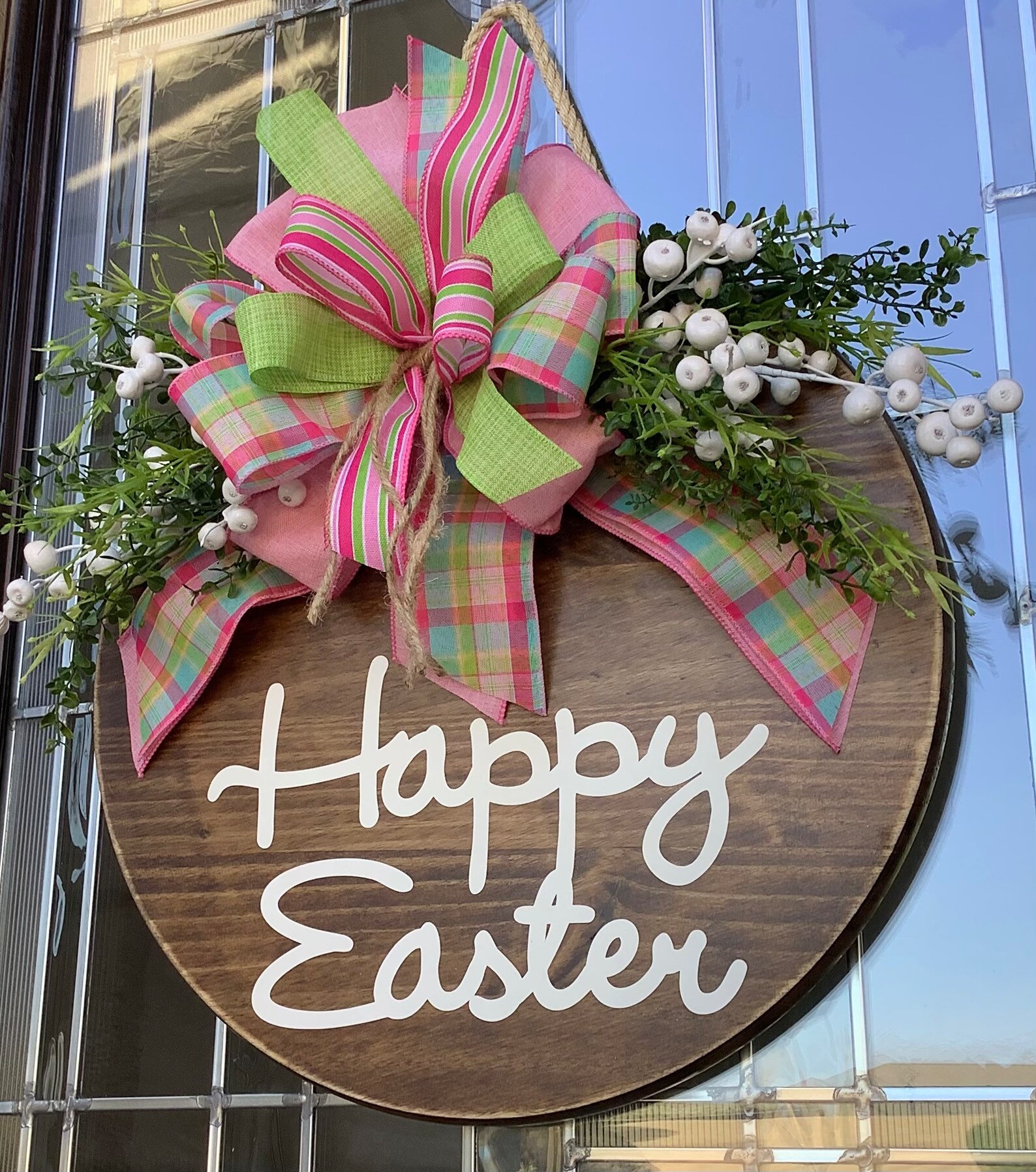 Door Decoration Happy Easter Round Front Door Sign Wood - Etsy