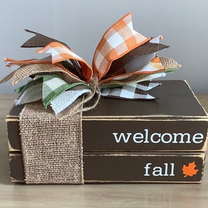 Fall Farmhouse Book Stack, Farmhouse Wooden Decoration, Welcome Fall ...