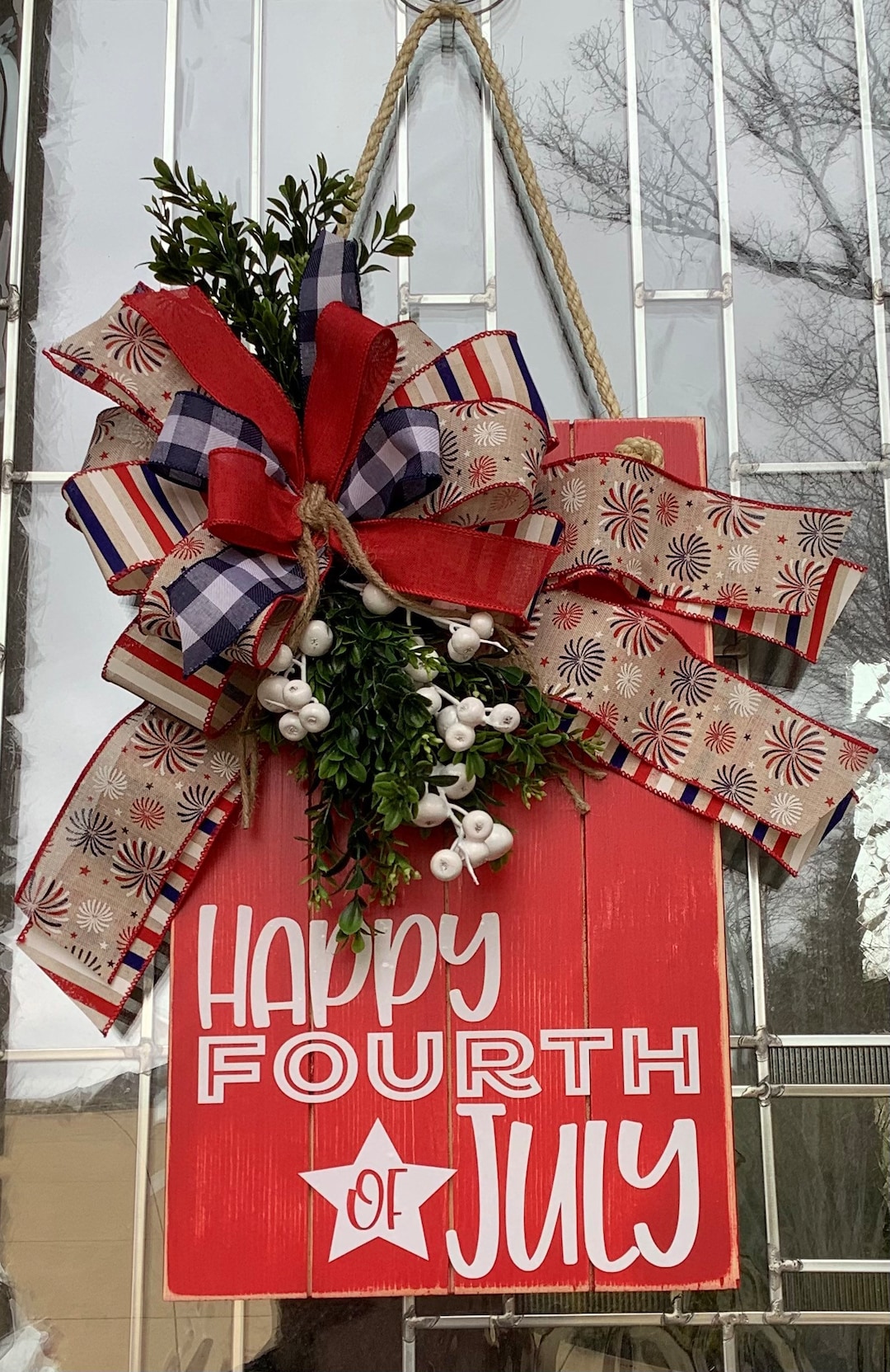 Happy Fourth of July, Large Wooden Door Sign, Door Hanger, Farmhouse ...