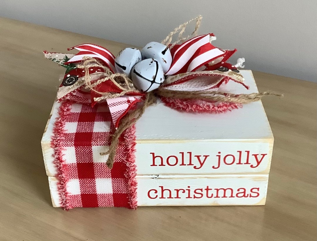 Farmhouse Book Stack ,farmhouse Wooden Decoration, Holly Jolly ...