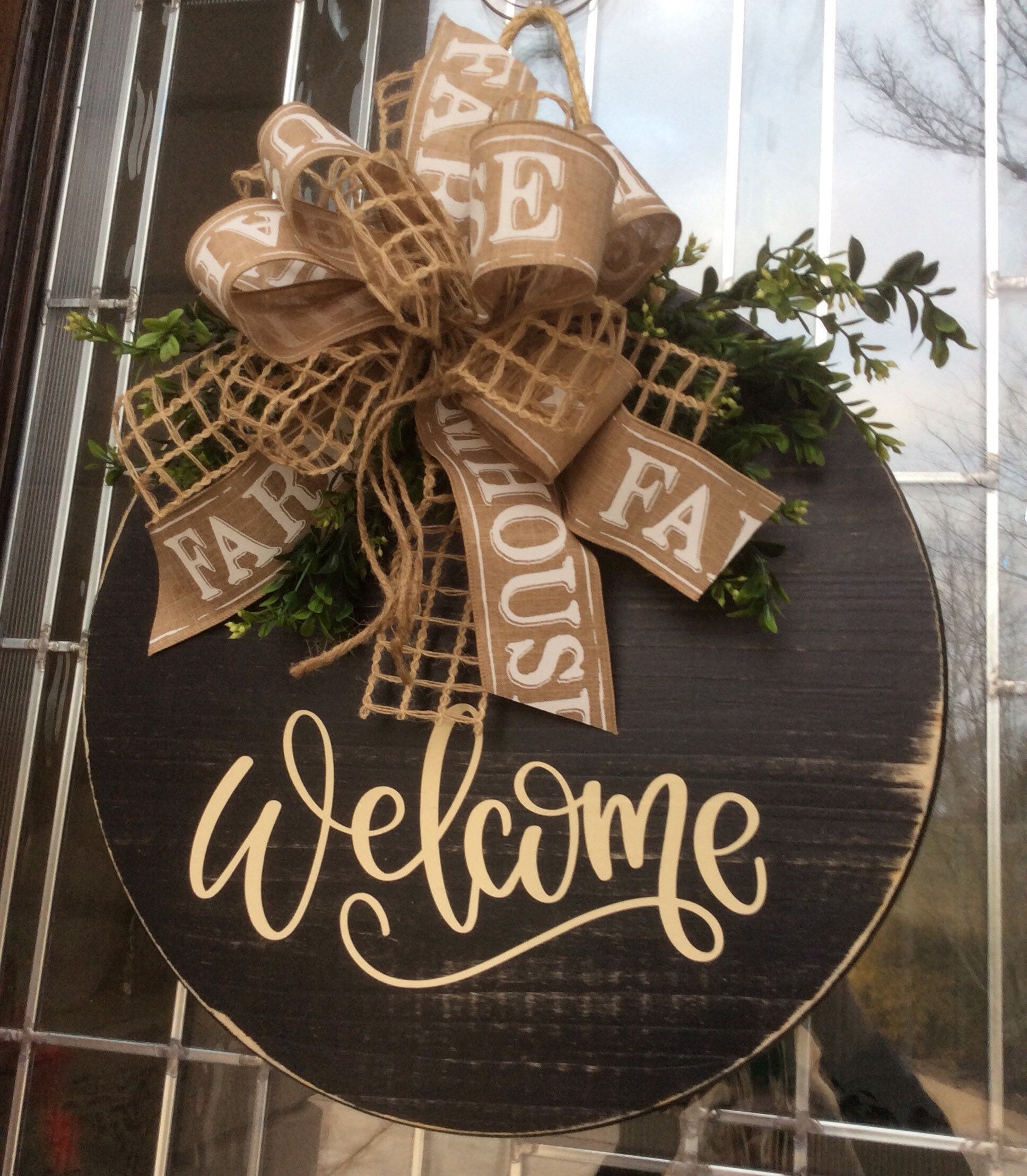 Door Decoration Welcome Round Front Door Sign Wood Sign - Etsy