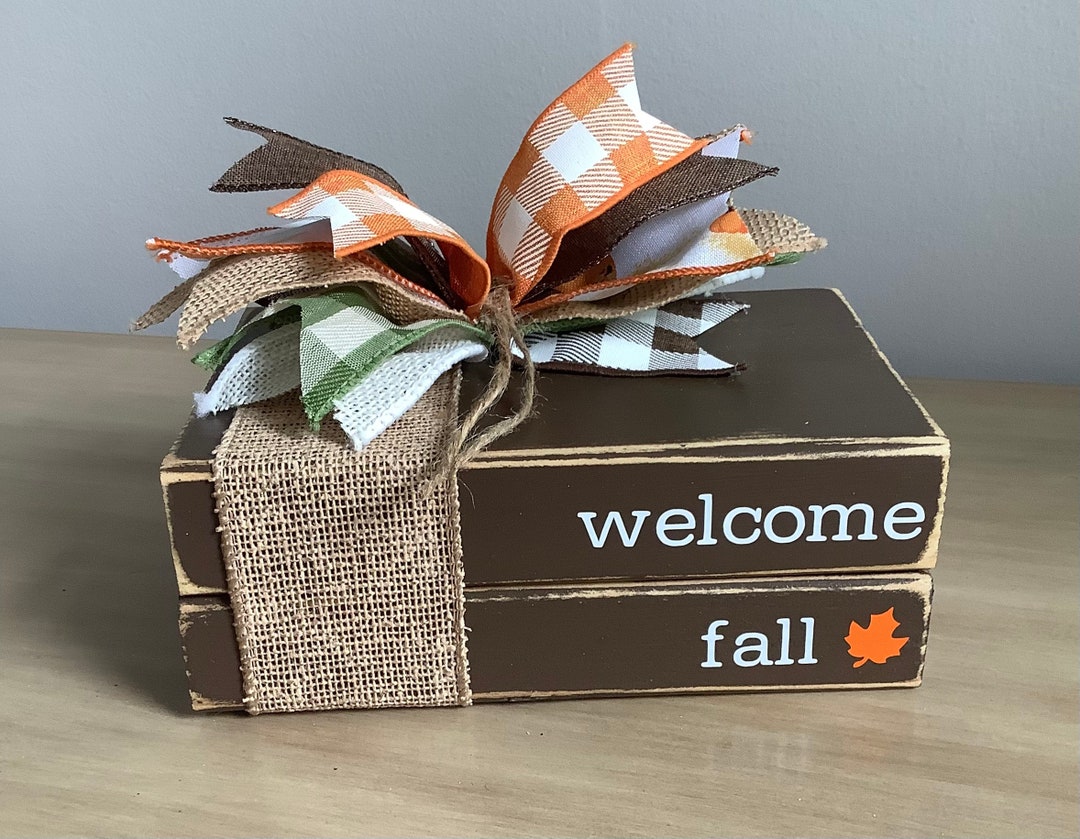 Fall Farmhouse Book Stack, Farmhouse Wooden Decoration, Welcome Fall ...