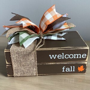 Fall Farmhouse Book Stack, Farmhouse Wooden Decoration, Welcome Fall ...