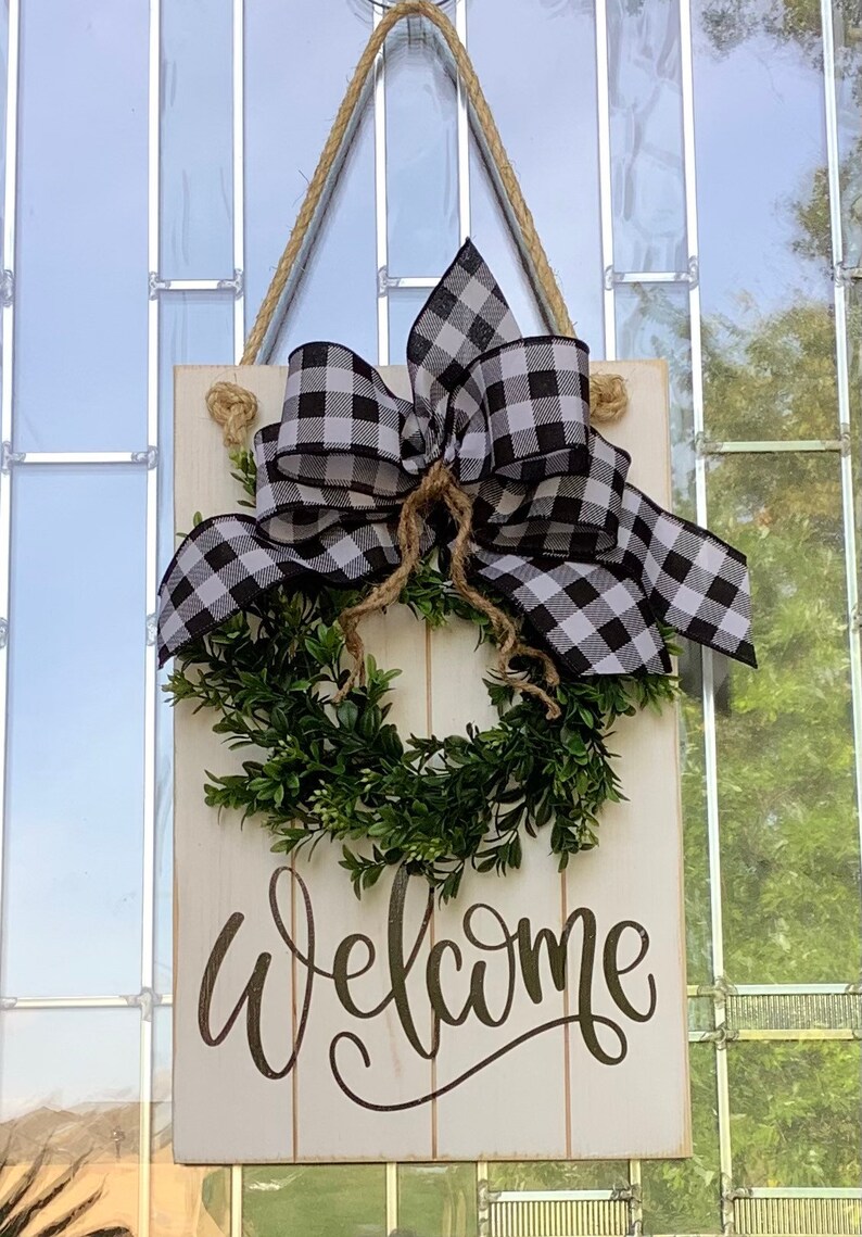 Welcome Large Wooden Door Sign Door Hanger Farmhouse Door | Etsy