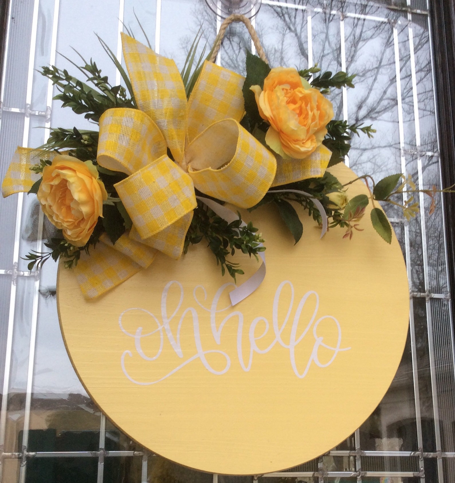 Door Decoration Oh Hello Round Front Door Sign Wood Sign | Etsy