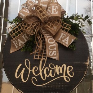 Door Decoration, Welcome , Round Front Door Sign, Wood Sign, Door ...