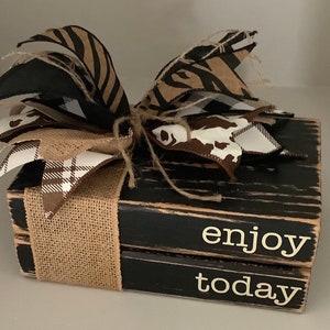 Farmhouse Book Stack, Farmhouse Wooden Decoration, Enjoy Today, Coffee ...