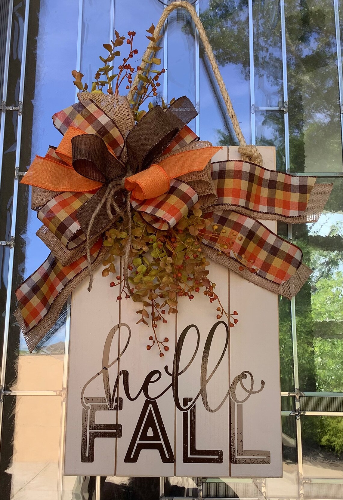 Hello Fall Large Wooden Door Sign Door Hanger Farmhouse - Etsy