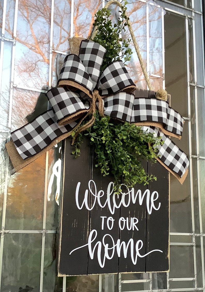 Welcome Large Wooden Door Sign Door Hanger Farmhouse Door - Etsy