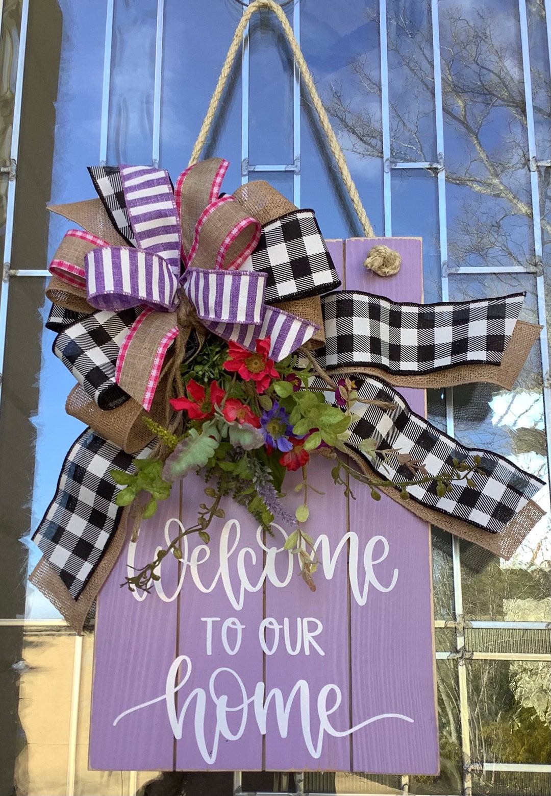 Welcome to Our Home, Large Wooden Spring Door Sign, Door Hanger, Spring ...