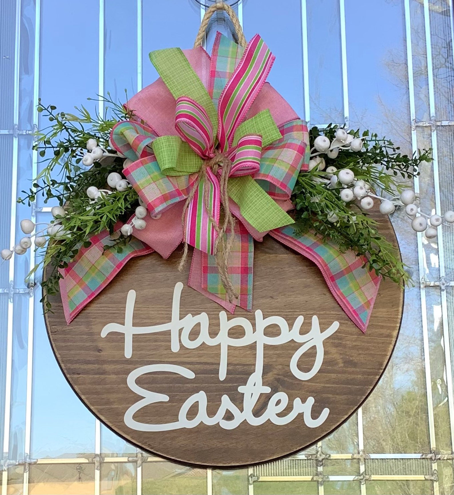 Door Decoration Happy Easter Round Front Door Sign Wood - Etsy