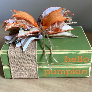 Fall Farmhouse Book Stack, Farmhouse Wooden Decoration, Hello Pumpkin ...