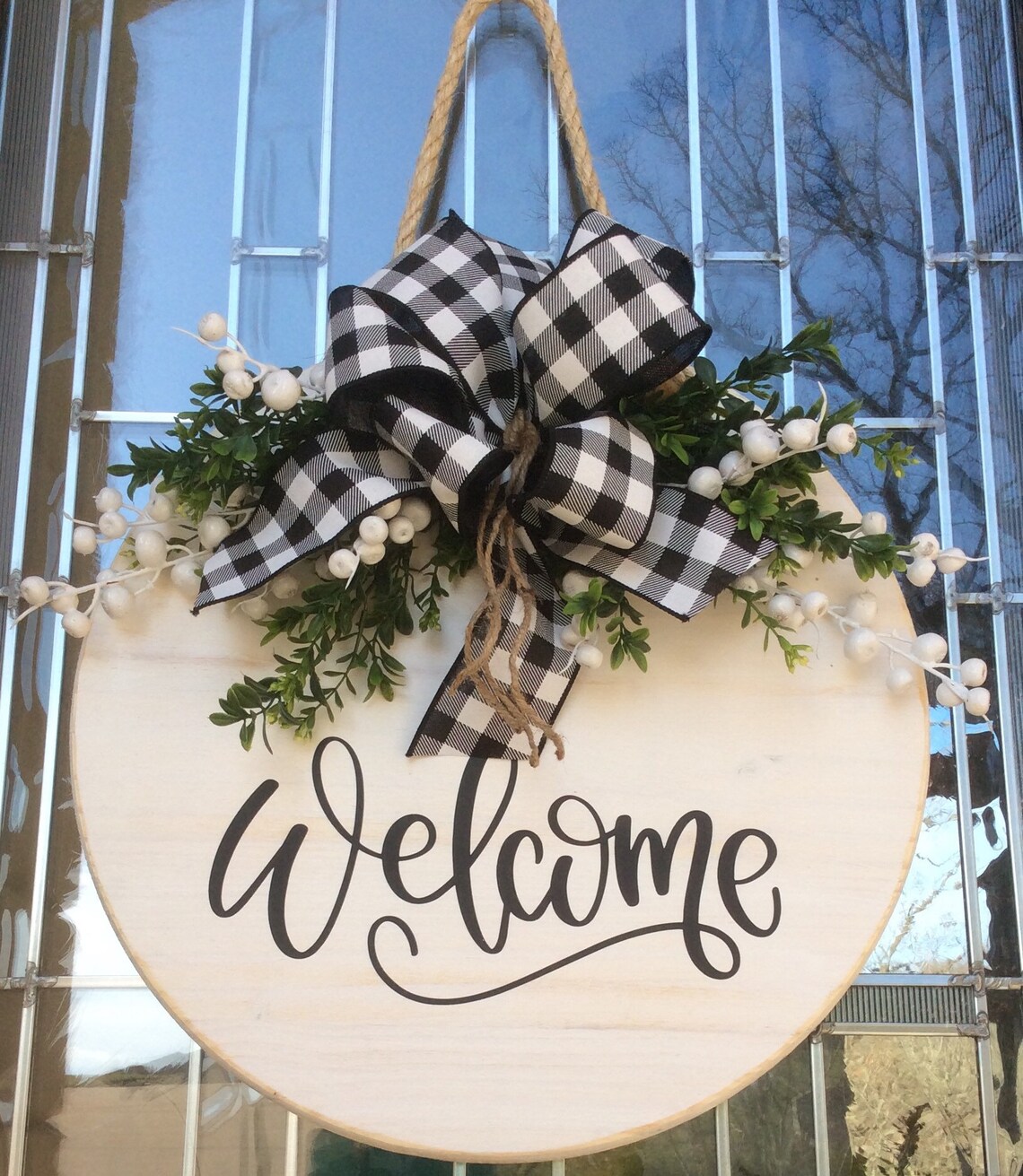 Door Decoration Welcome Round Front Door Sign Wood Sign - Etsy