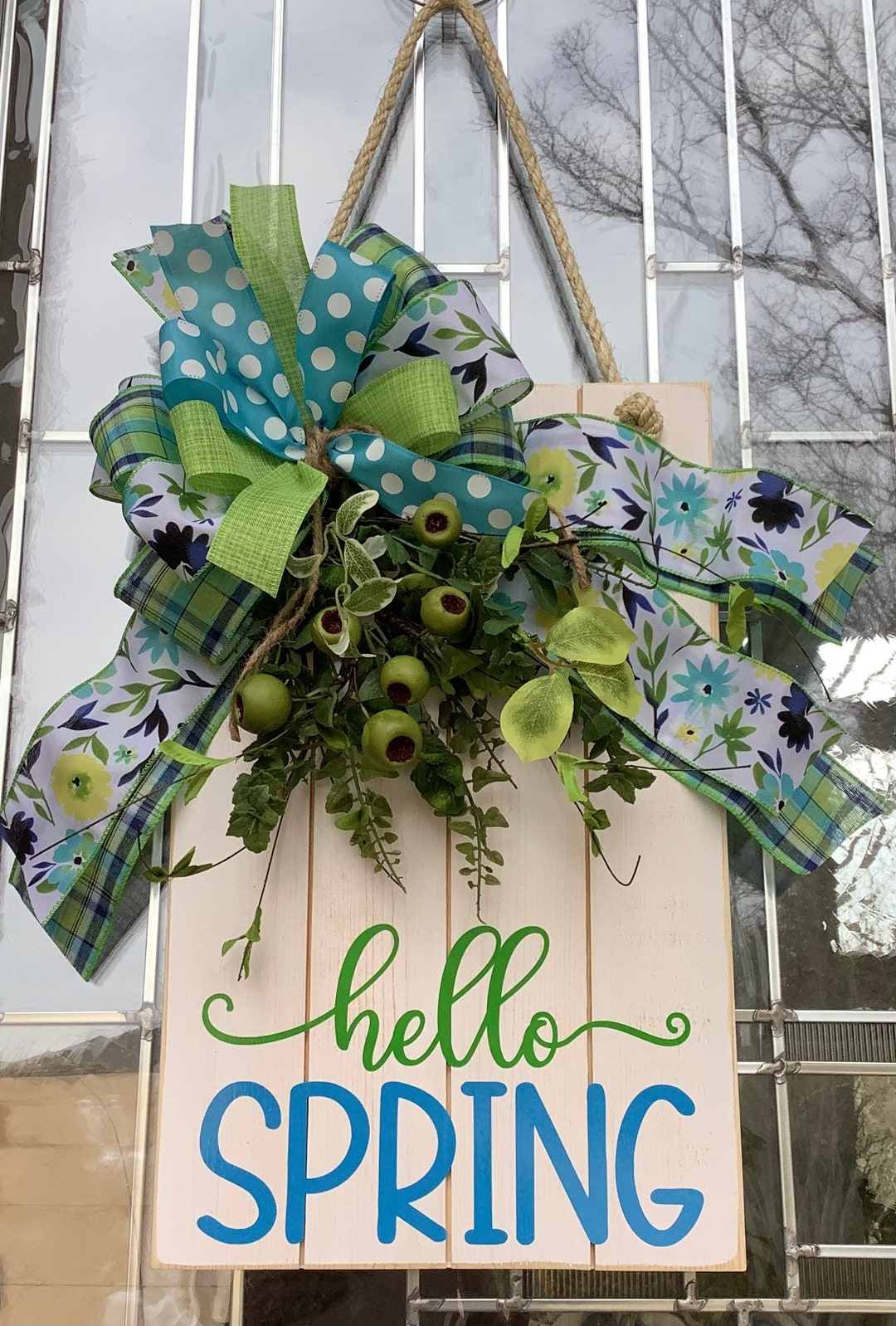 Hello Spring, Large Wooden Spring Door Sign, Door Hanger, Spring Wreath ...