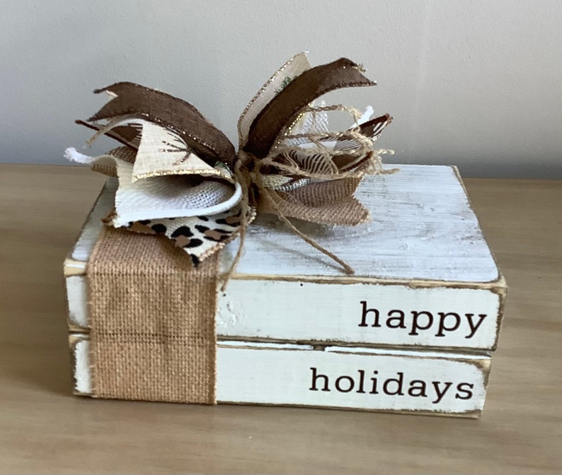 Farmhouse Book Stack farmhouse Wooden Decoration Happy - Etsy