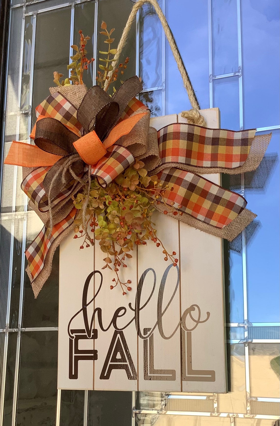 Hello Fall Large Wooden Door Sign Door Hanger Farmhouse - Etsy