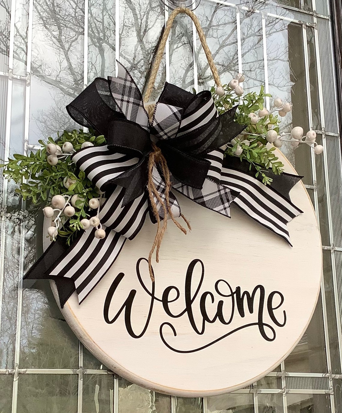 Door Decoration Welcome Round Front Door Sign Wood Sign - Etsy