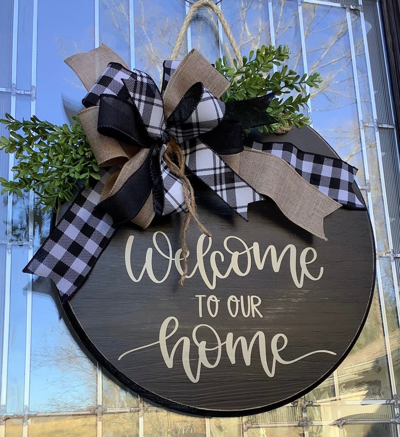 Door Decoration Welcome to Our Home Round Front Door Sign | Etsy