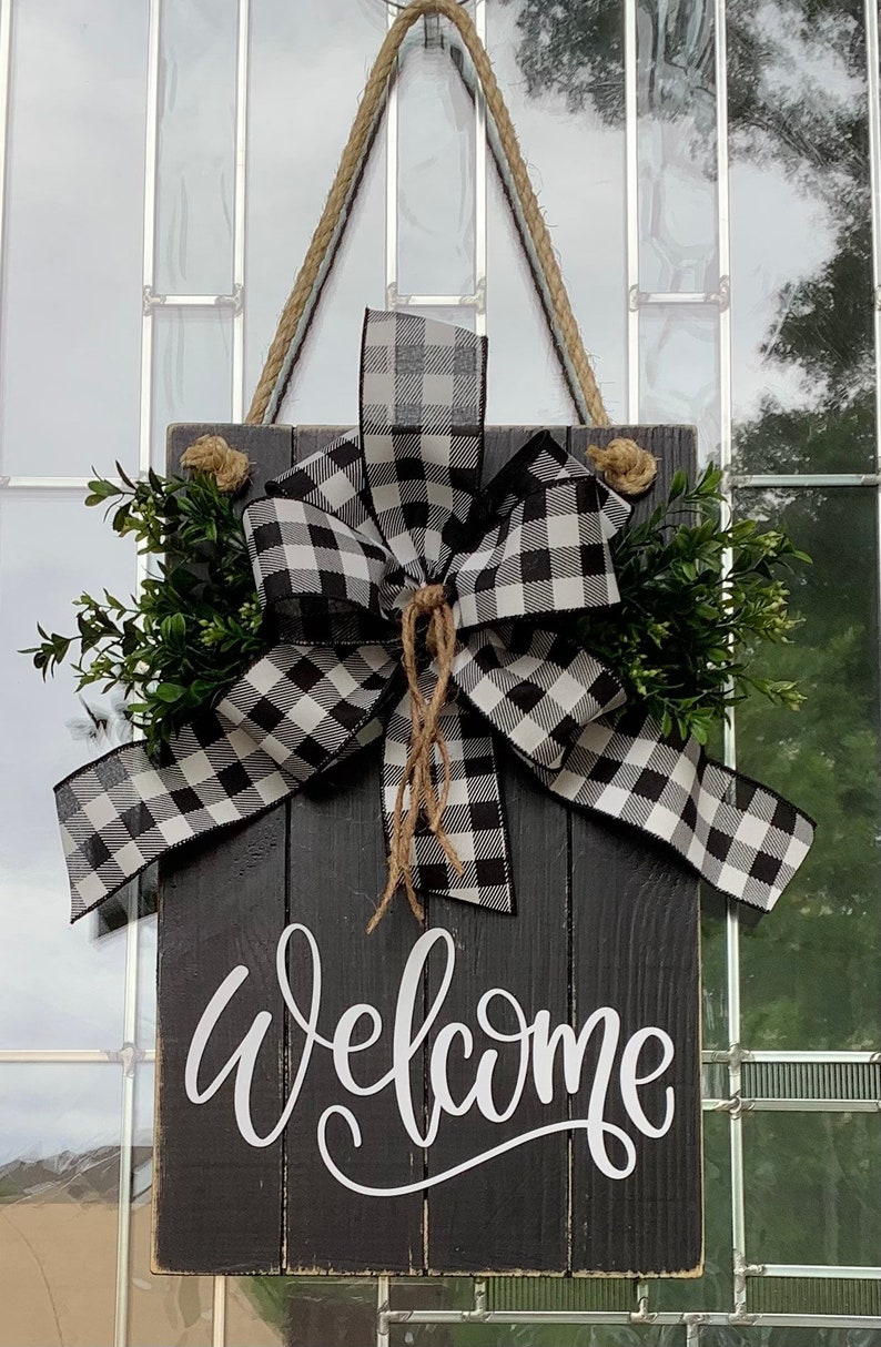 Welcome Large Wooden Door Sign Door Hanger Farmhouse Door - Etsy
