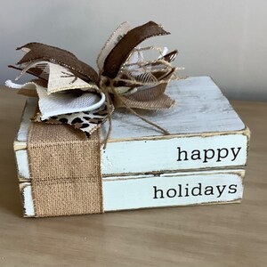 Farmhouse Book Stack ,farmhouse Wooden Decoration, Happy Holidays ...