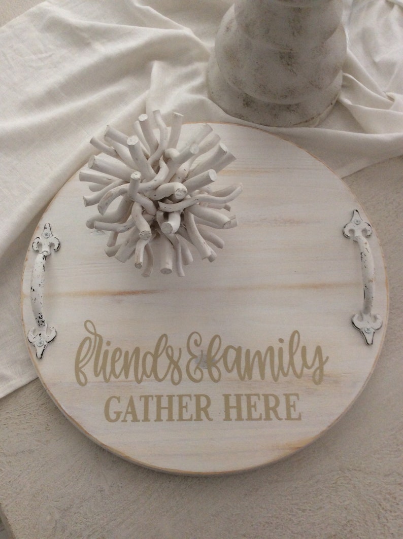 Round Wooden Farmhouse Tray Great Housewarming Gift Rustic - Etsy