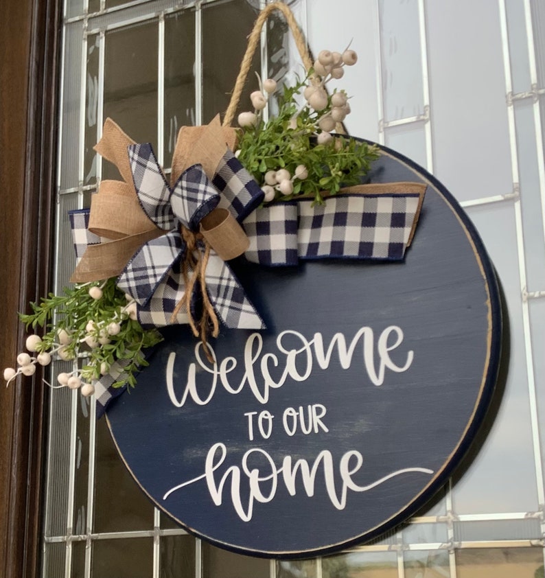 Door Decoration Welcome to Our Home Round Front Door Sign - Etsy