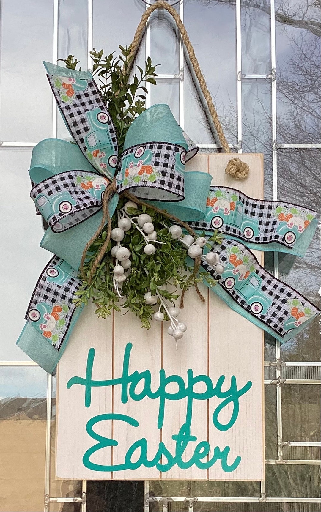 Happy Easter, Large Wooden Door Sign, Easter Door Hanger, Farmhouse ...