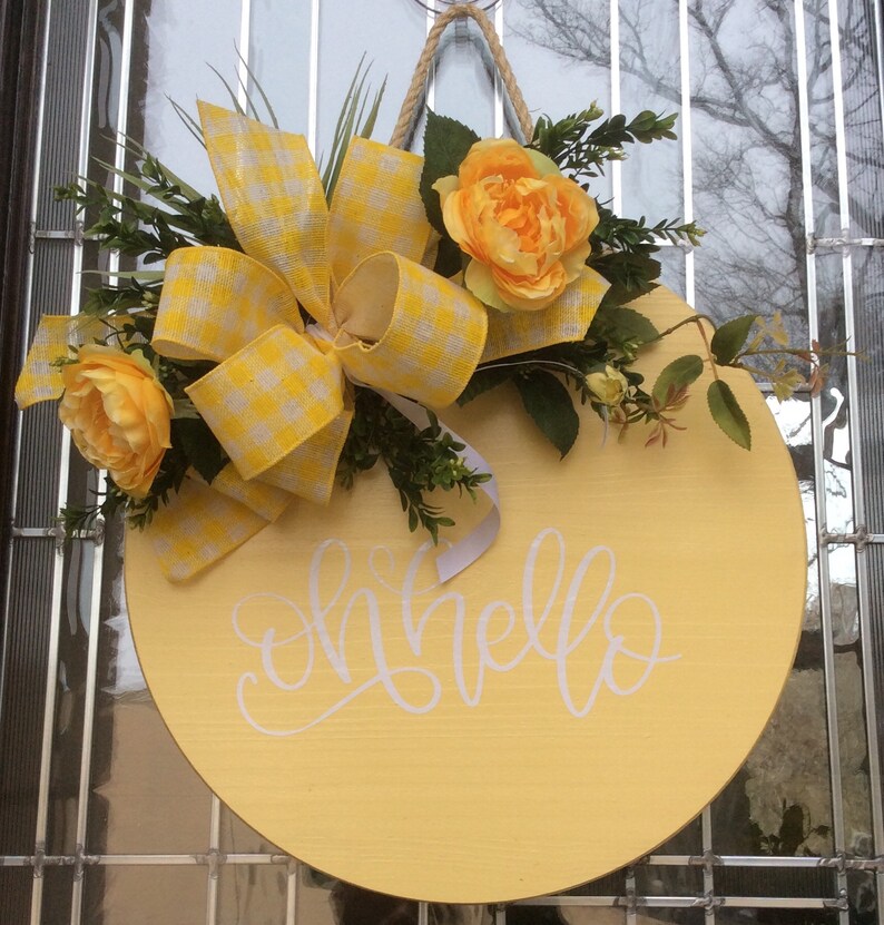 Door Decoration Oh Hello Round Front Door Sign Wood Sign - Etsy