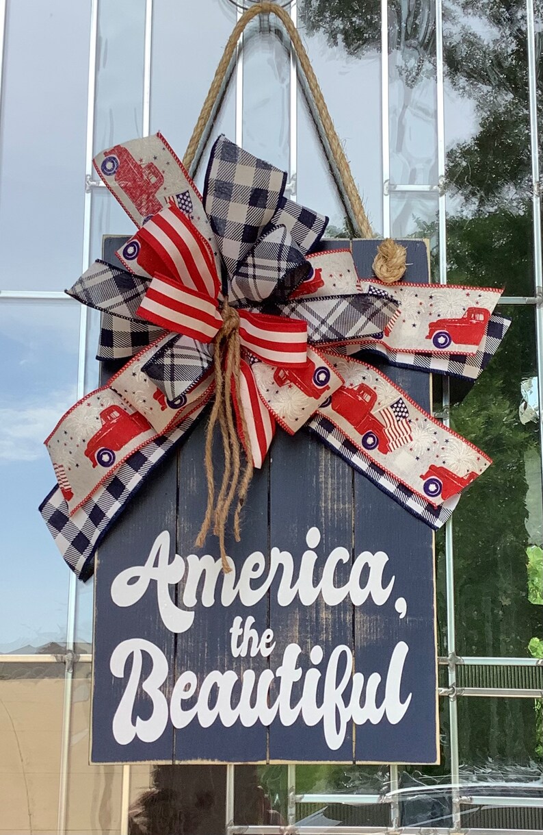 American the Beautiful Large Wooden Door Sign Door Hanger - Etsy