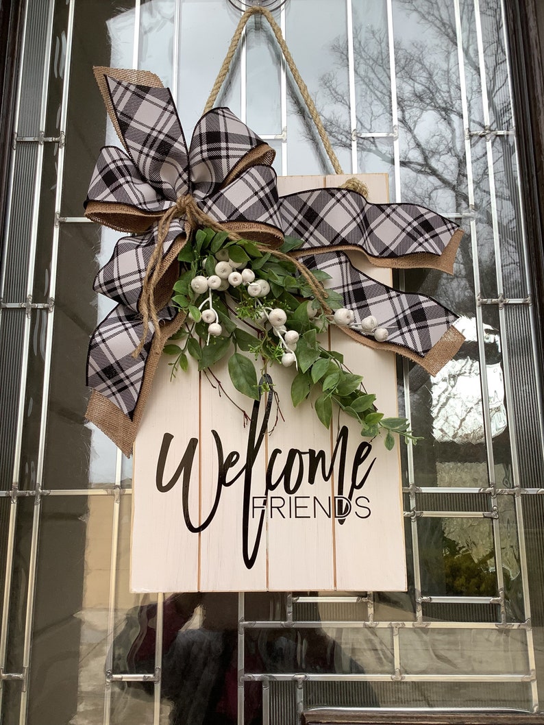 Welcome Friends Large Wooden Door Sign Door Hanger - Etsy
