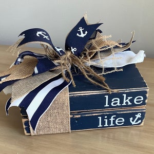 Farmhouse Book Stack, Farmhouse Wooden Decoration, Lake Life, Coffee ...