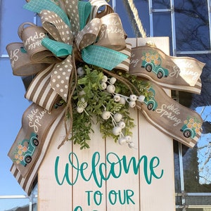 Welcome to Our Home, Large Wooden Spring Door Sign, Door Hanger, Spring ...