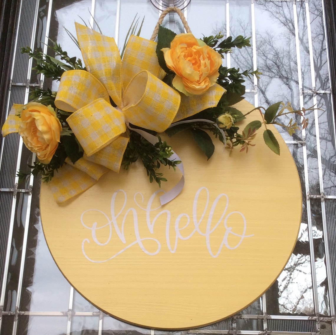 Door Decoration Oh Hello Round Front Door Sign Wood Sign - Etsy