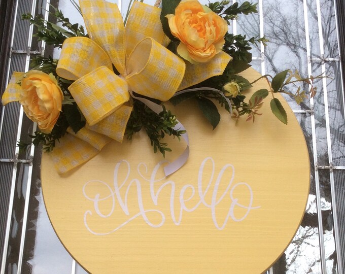 Door Decoration, Oh Hello, Round Front Door Sign, Wood Sign, Door ...