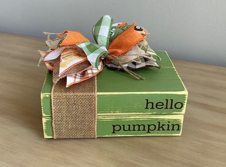 Fall Farmhouse Book Stack Farmhouse Wooden Decoration Hello - Etsy