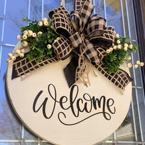 Door Decoration, Welcome, Round Front Door Sign, Wood Sign, Door Hanger ...